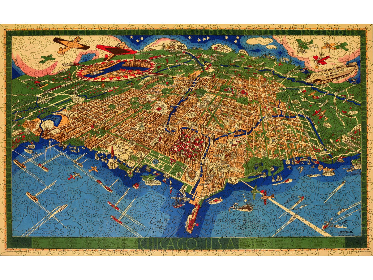 An Illustrated Map of Chicago Wooden Jigsaw Puzzle | Liberty Puzzles