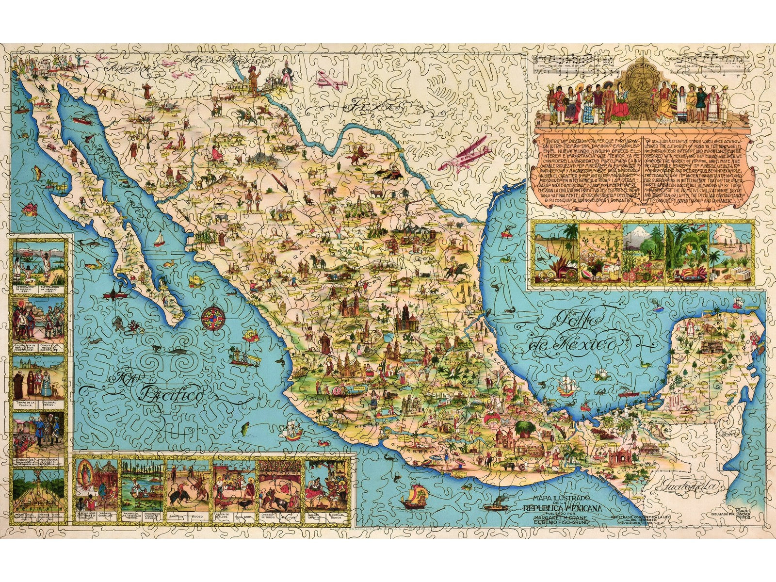 Illustrated Map of the Republic of Mexico Wooden Jigsaw Puzzle ...